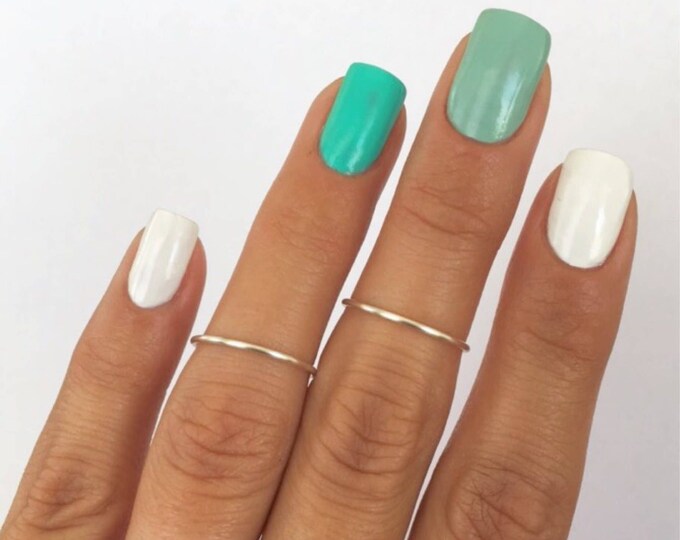 2 Silver Simple Band Midi Rings. Non Tarnish, Mid Knuckle Stacking ...