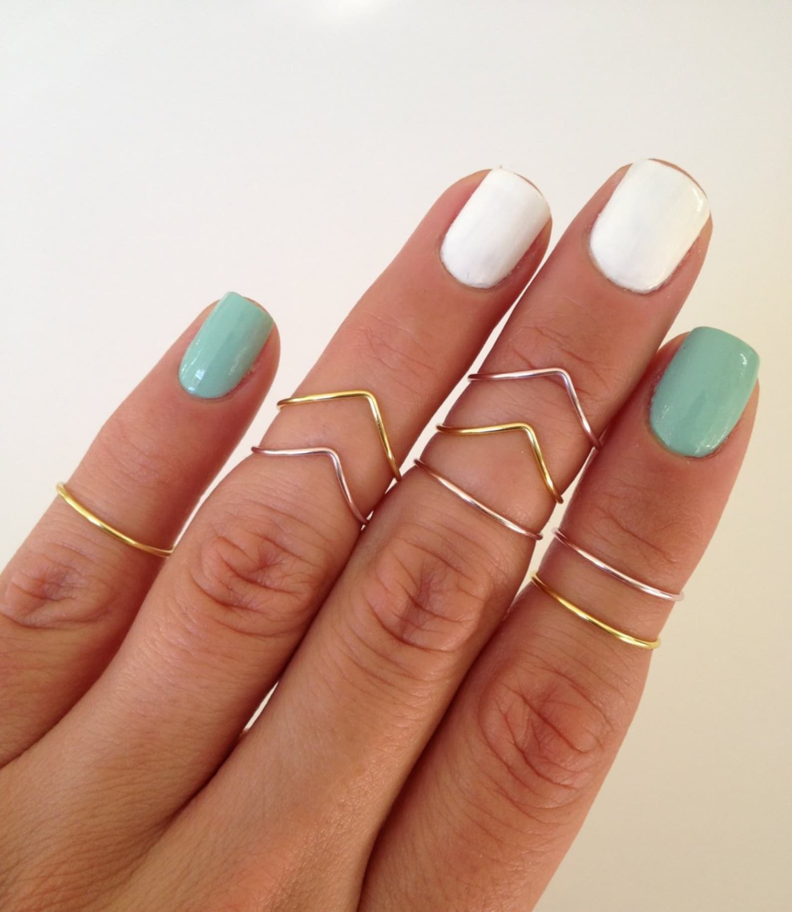 8 Midi Rings in Gold and Pink Rose Chevron and Simple Band - Etsy