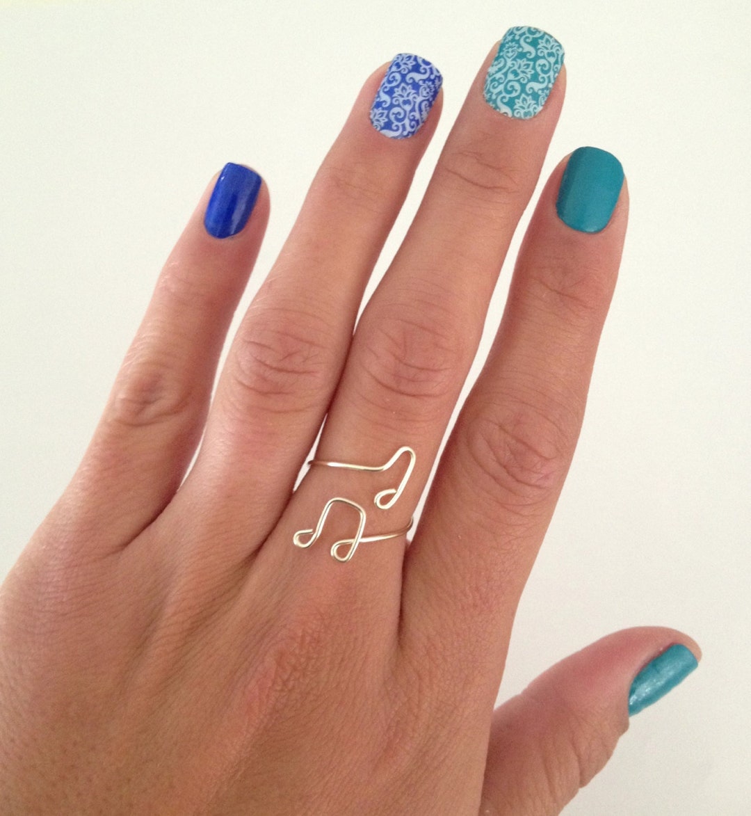 Unique Floating Music Note, Wrap Around Adjustable Ring, in Silver or ...