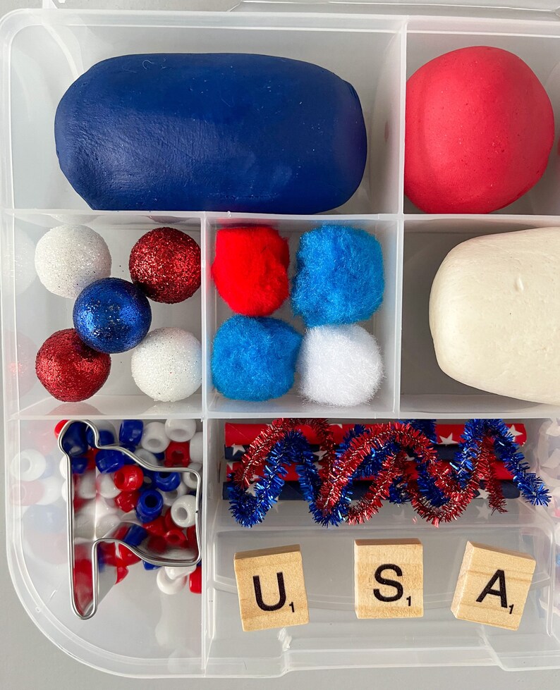 Patriotic Play Dough Kit, 4th of July Sensory Kit, 4th of July ...
