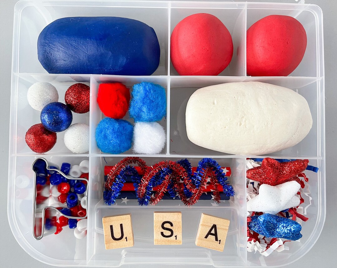 Patriotic Play Dough Kit, 4th of July Sensory Kit, 4th of July ...