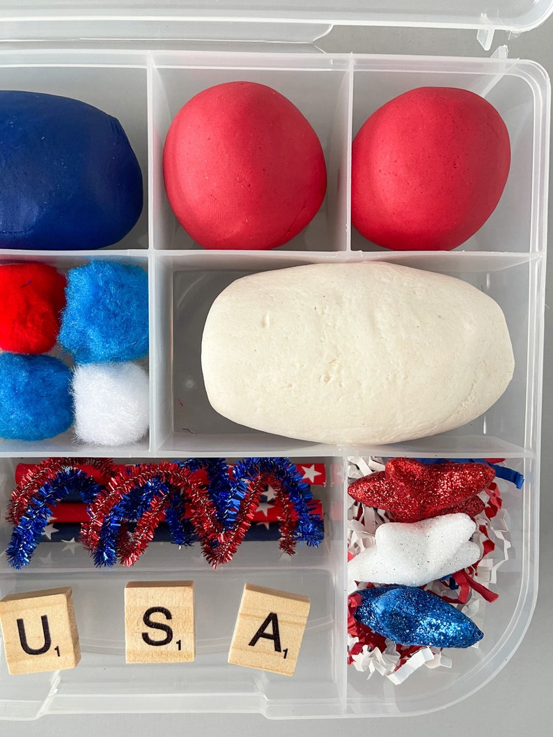Patriotic Play Dough Kit, 4th of July Sensory Kit, 4th of July ...