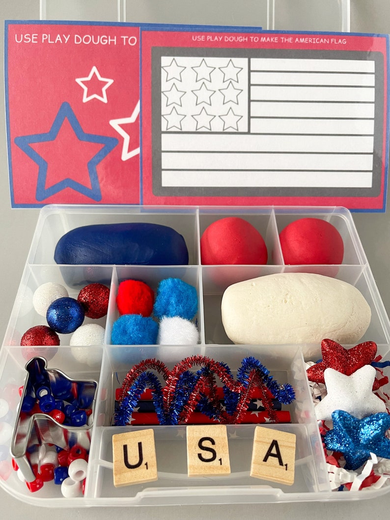 Patriotic Play Dough Kit, 4th of July Sensory Kit, 4th of July ...