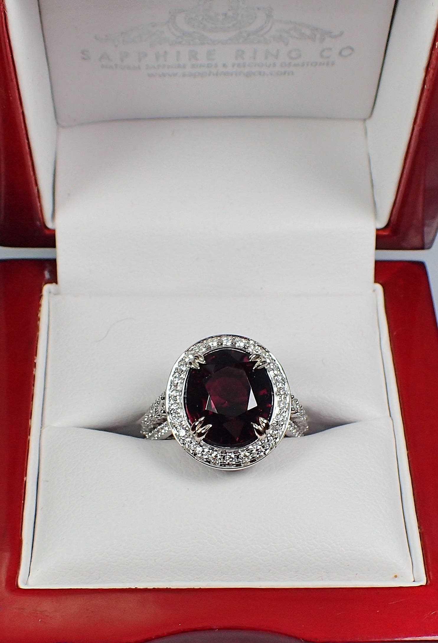 Deep Red Tourmaline & Diamond Ring-18kt 5.17 Ct Oval Cut-natural ...