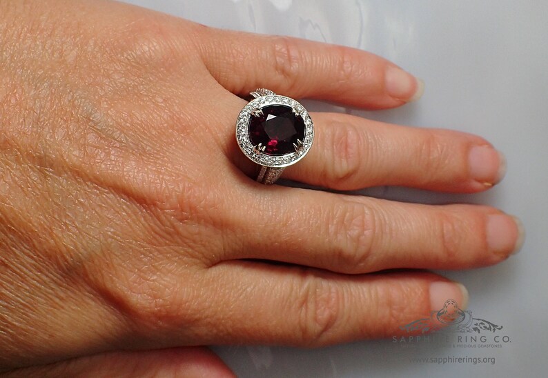 Deep Red Tourmaline & Diamond Ring-18kt 5.17 Ct Oval Cut-natural ...