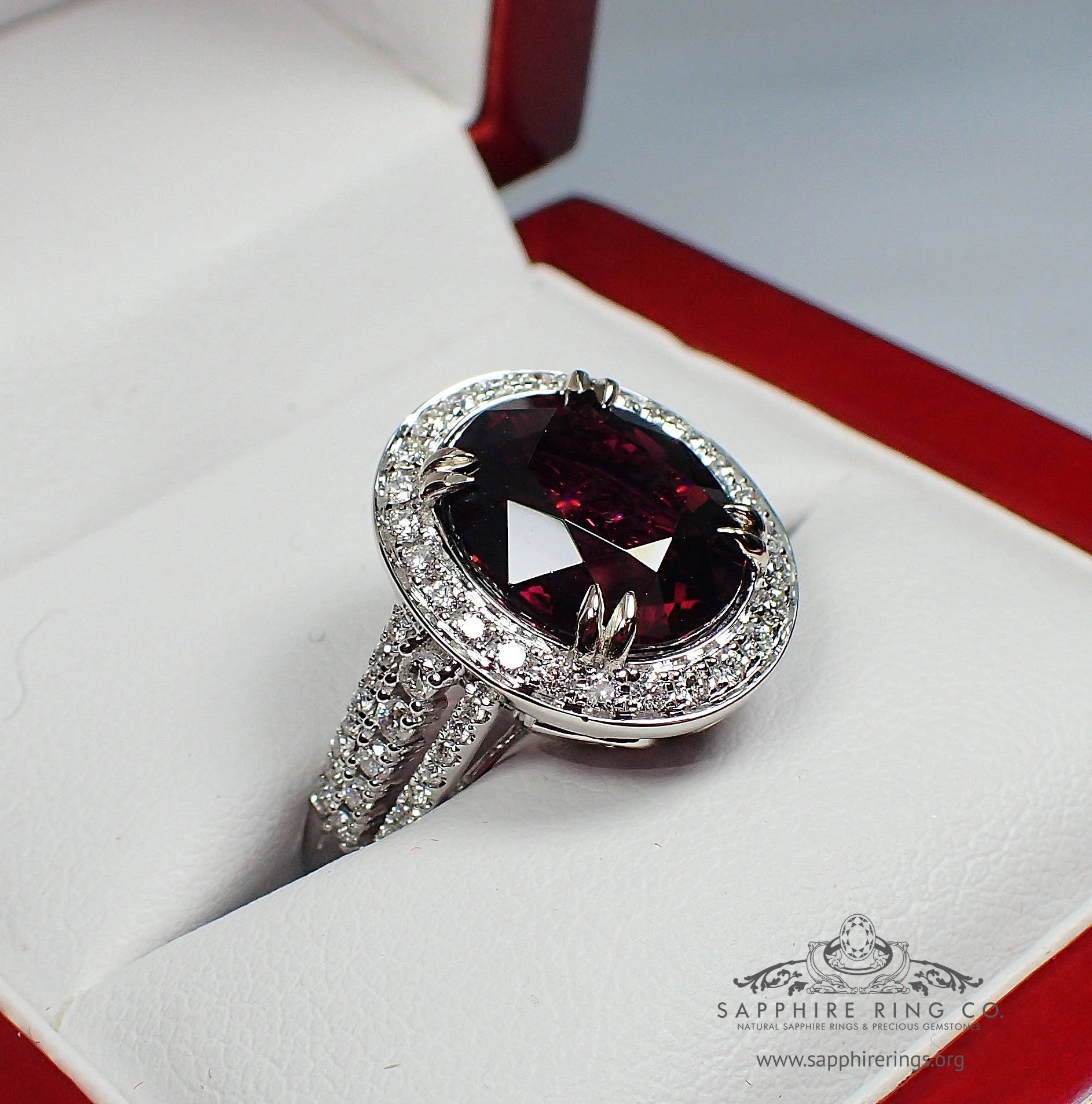 Deep Red Tourmaline & Diamond Ring-18kt 5.17 Ct Oval - Etsy