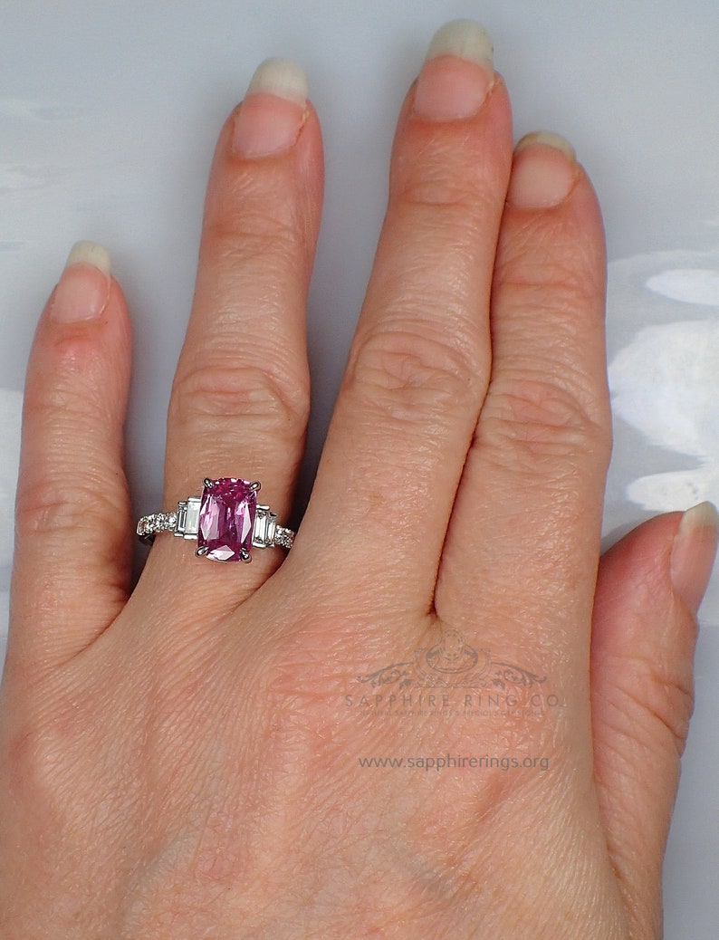 Pink Cushion Cut Ceylon Sapphire Ring-platinum 2.02ct - Etsy
