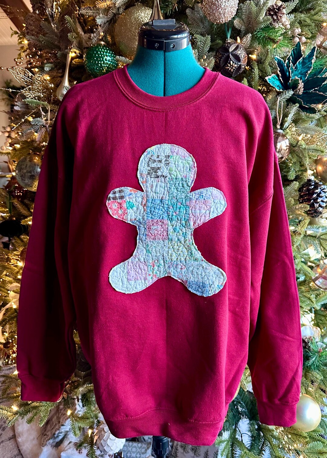 Vintage Quilt Gingerbread Man Appliqué on Crewneck Sweatshirt - XL - Etsy