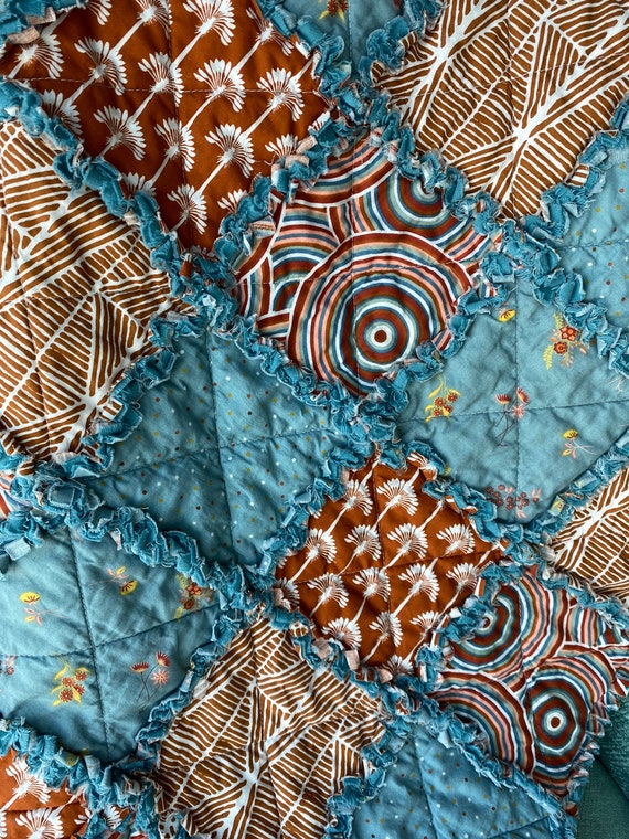Patchwork Rag Quilt Warm Earth Tones Florals Ready to | Etsy
