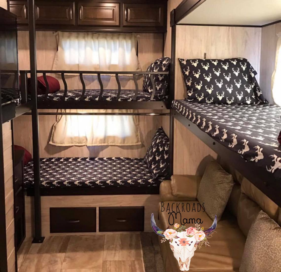 RV Camper Bunk Sheet Sets - Apricot Yogurt- Mint Deer - for Camper or ...