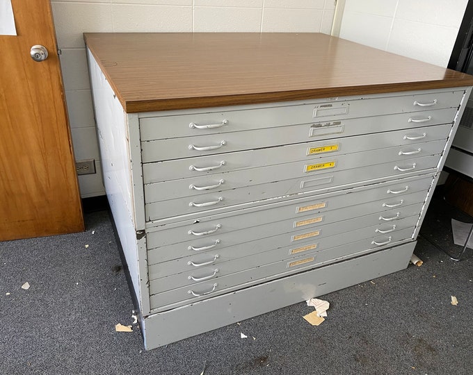 Vintage 10 Drawer Flat File Blueprint Cabinet With Base 54 W - Etsy