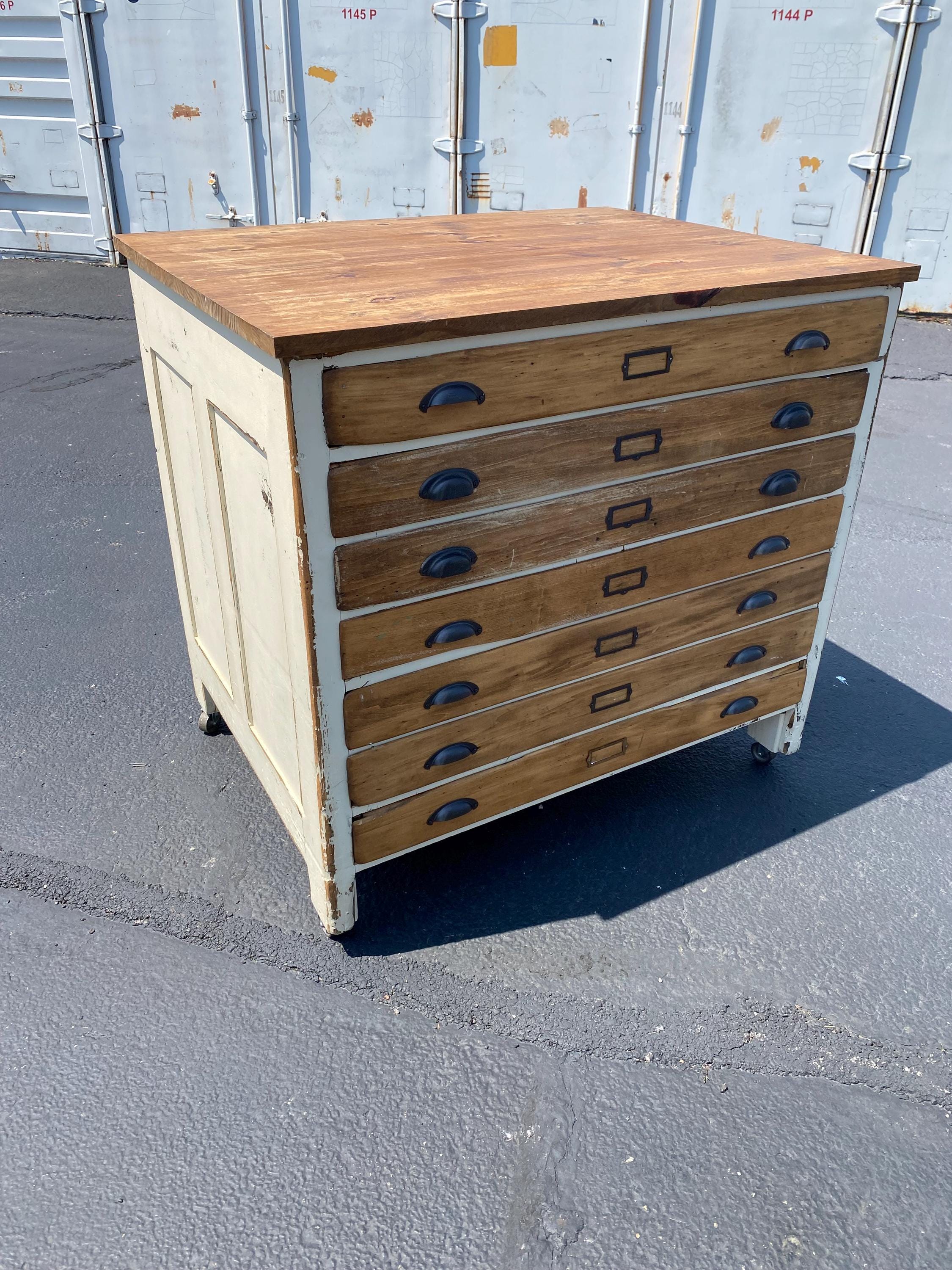 Antique 7 Drawer Wood Flat File Blueprint Cabinet 44" W - Etsy