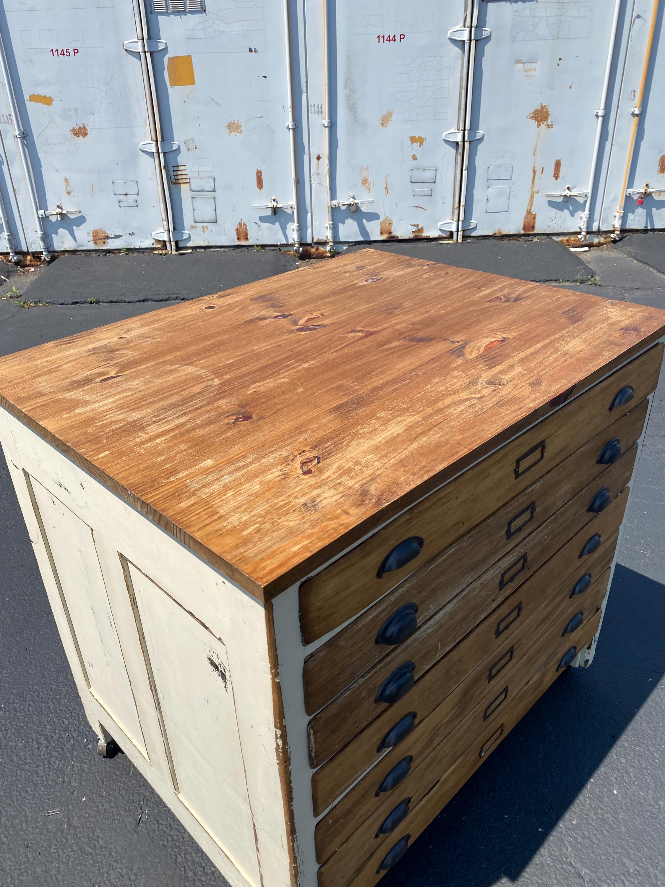 Antique 7 Drawer Wood Flat File Blueprint Cabinet 44" W - Etsy