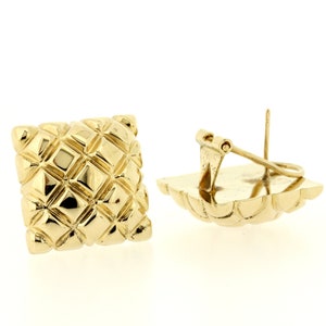 Playful Vintage Lattice Puffed Earrings 14K Yellow Gold Omega Back ...