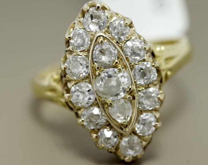 14K Yellow Gold and Diamond Ring, Almond Shaped - Etsy