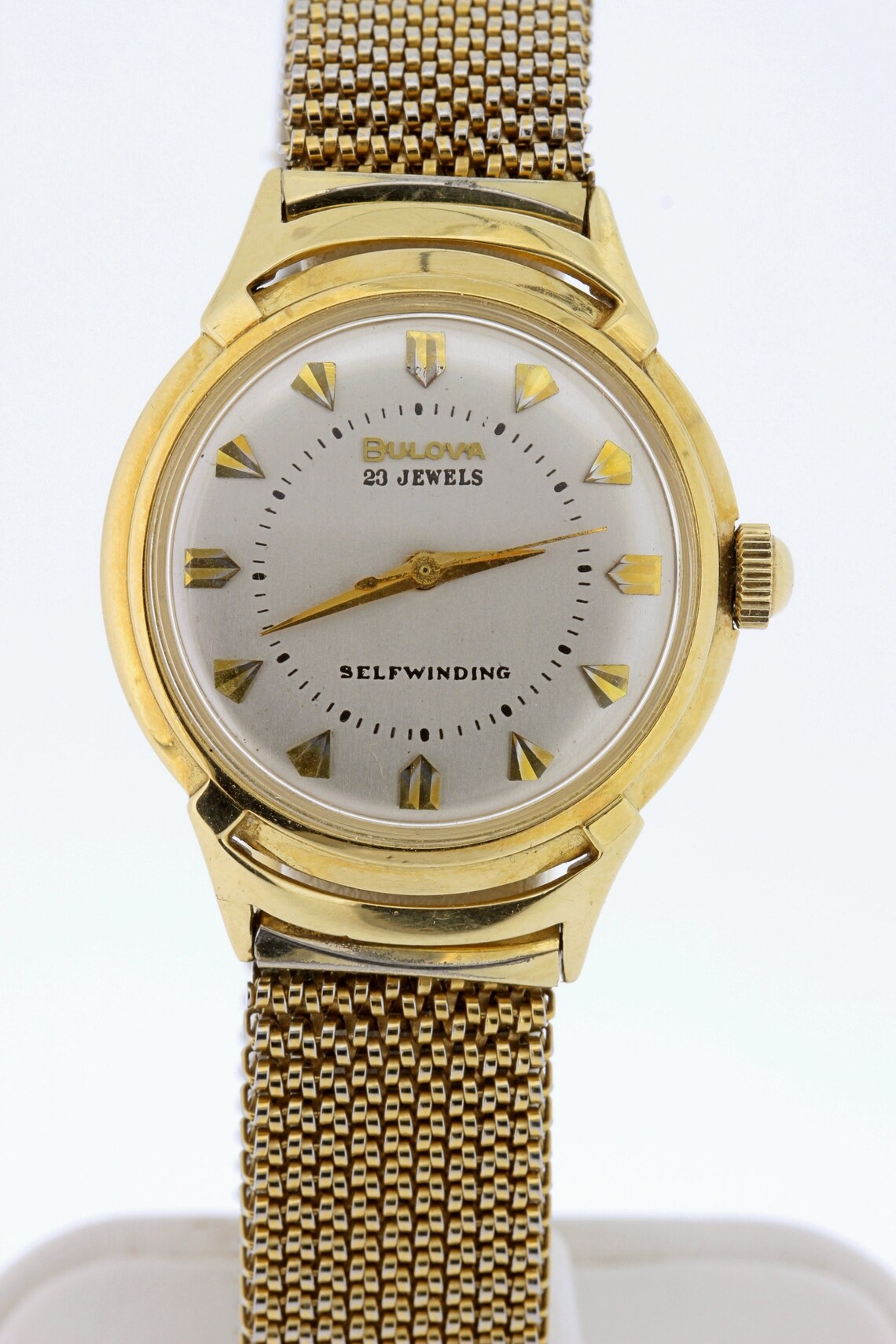 1950s Bulova Wrist Watch Self Winding 23 Jeweled Movement 14K Gold Case ...