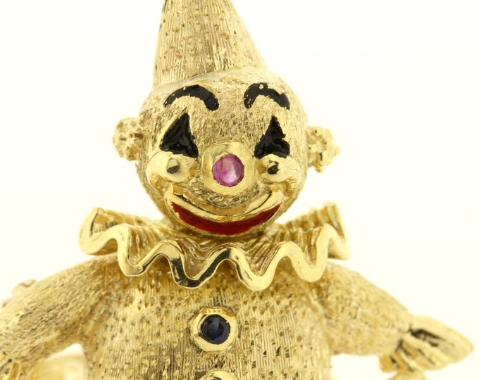 18K Yellow Gold Clown Brooch Vintage With Enamel - Etsy