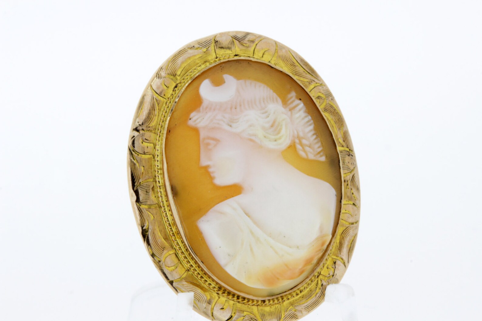 Crescent Crowned Female Cameo Brooch Pendant in 10K Gold - Etsy