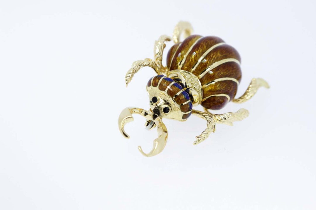 18K Gold Enamel Insect Brooch - Etsy