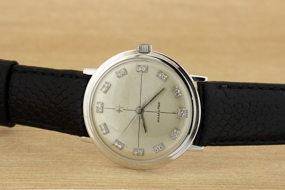 14K Gold Hamilton Watch with Duo Diamond Markers Dial Vintage | Etsy