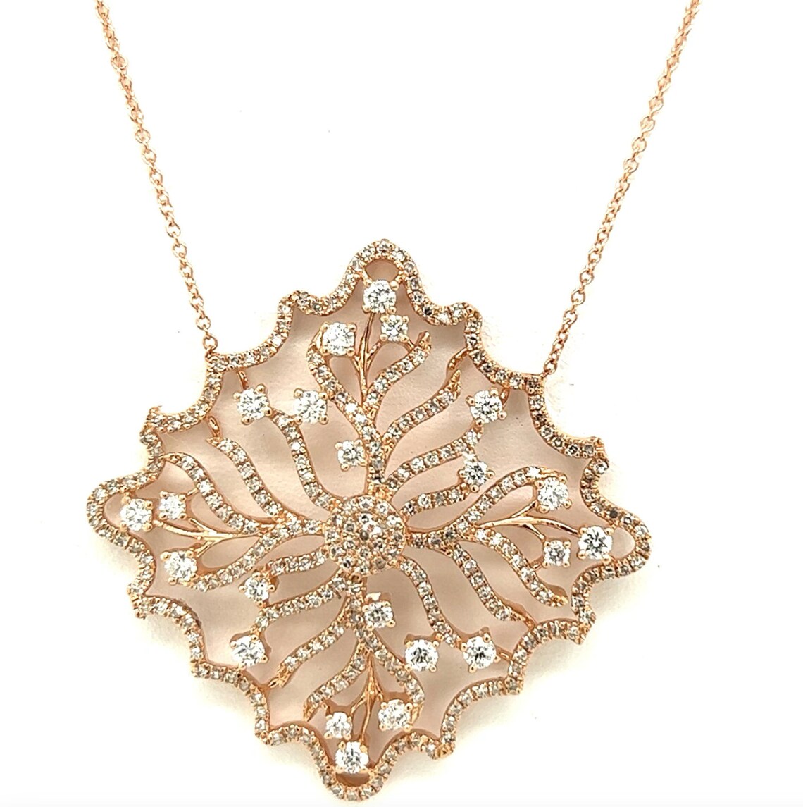 14k Rose Gold Filigree Diamond Necklace - Etsy