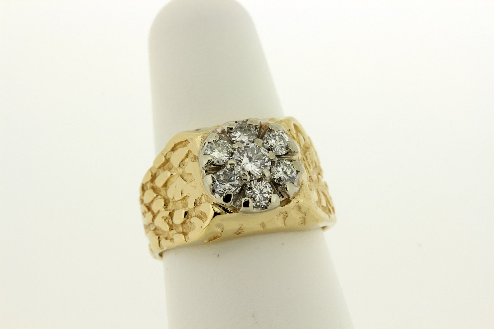 Hand Hewn Gent's Signet Ring With Cluster of Diamonds 14K Yellow Gold ...