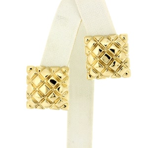 Playful Vintage Lattice Puffed Earrings 14K Yellow Gold Omega Back ...