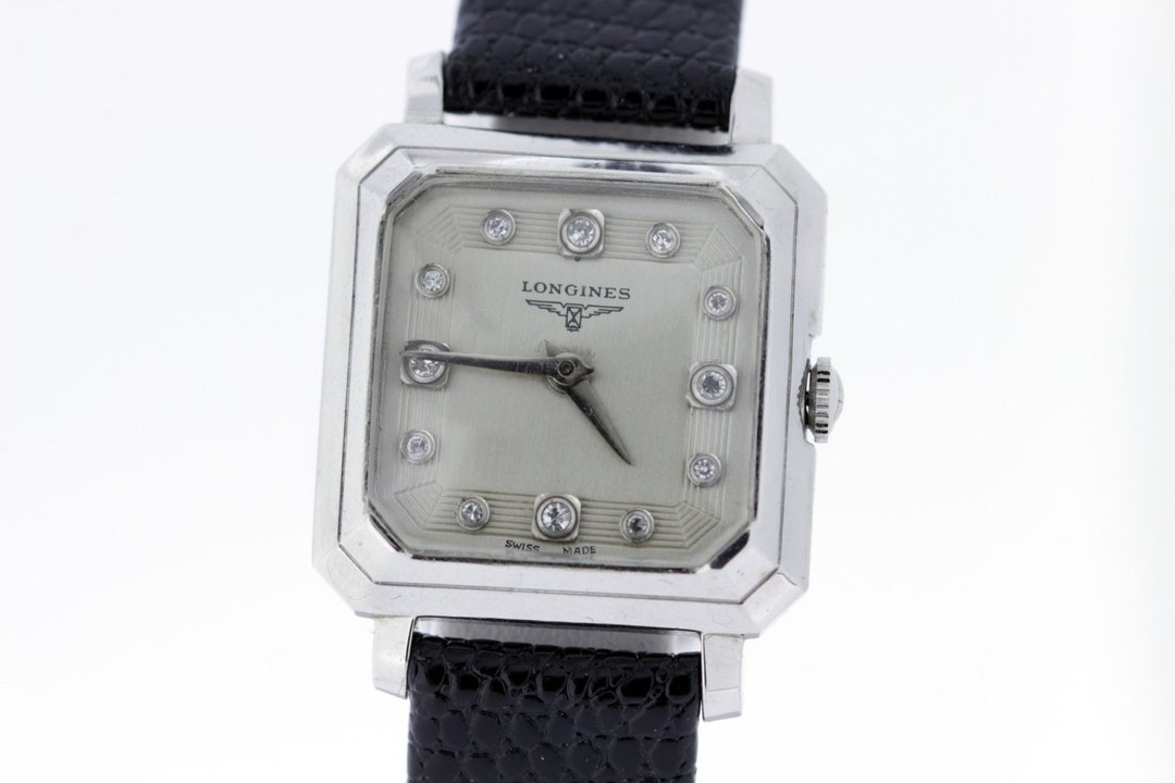 1950s 14K Gold Longines Square Shaped Bezel With Clipped Corners and ...
