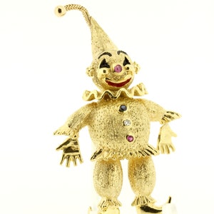 18K Yellow Gold Clown Brooch Vintage With Enamel - Etsy
