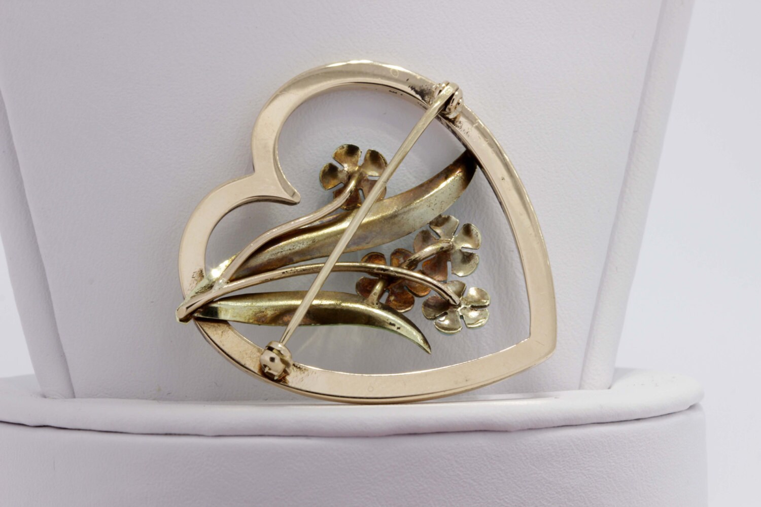 14K Gold Heart and Blue Forget-me-not Flower Brooch - Etsy