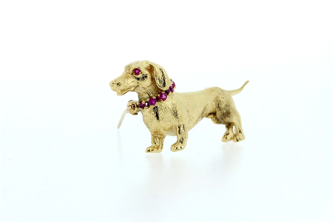 Vintage Dog Pin 14K Yellow Gold Dachshund - Etsy