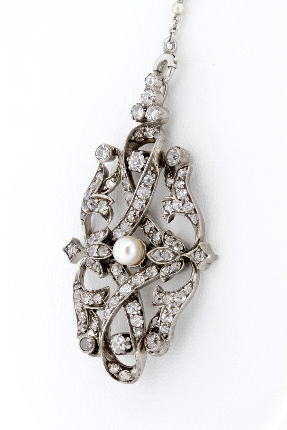 Vintage Platinum Pendant With Diamonds and Pearl With Chain - Etsy