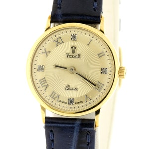 Vicence Wrist Watch Quartz Swiss Movement 14K Gold Case With Stainless ...