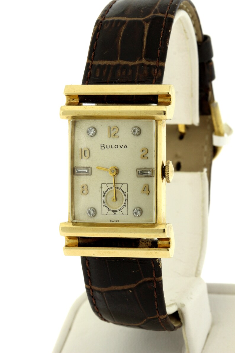 14K Yellow Gold Case Bulova Diamond Dial and Arabic Number | Etsy