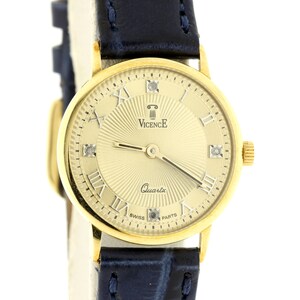 Vicence Wrist Watch Quartz Swiss Movement 14K Gold Case With Stainless ...