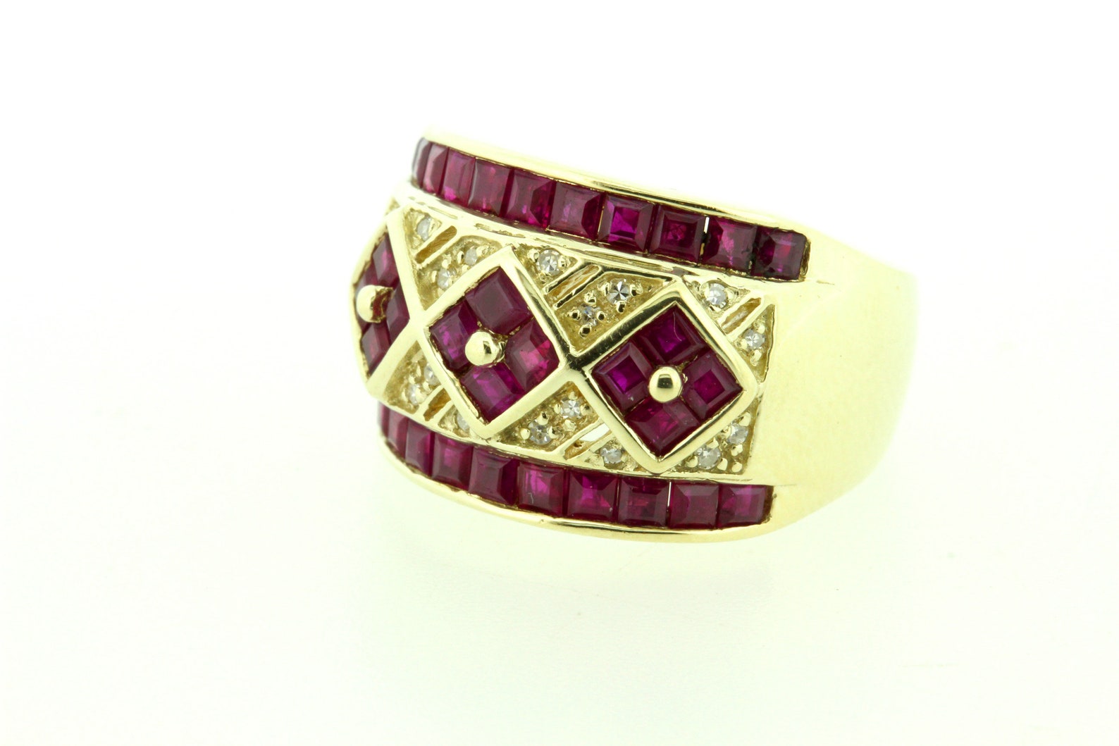14K Yellow Gold Ruby and Diamond Lattice Ring - Etsy