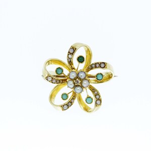 18K Yellow Gold Flower Brooch With Pearls and Turquoise - Etsy
