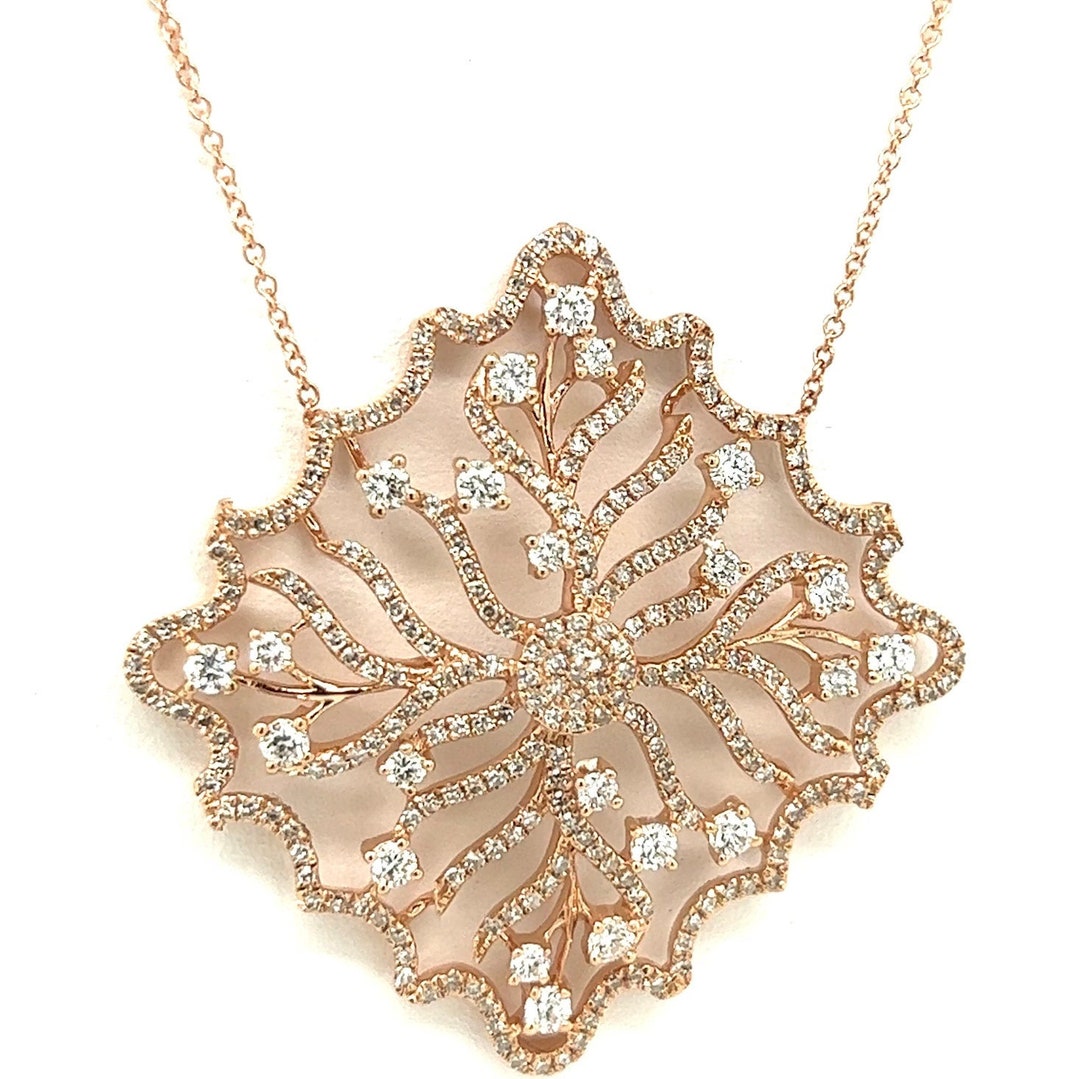 14k Rose Gold Filigree Diamond Necklace - Etsy