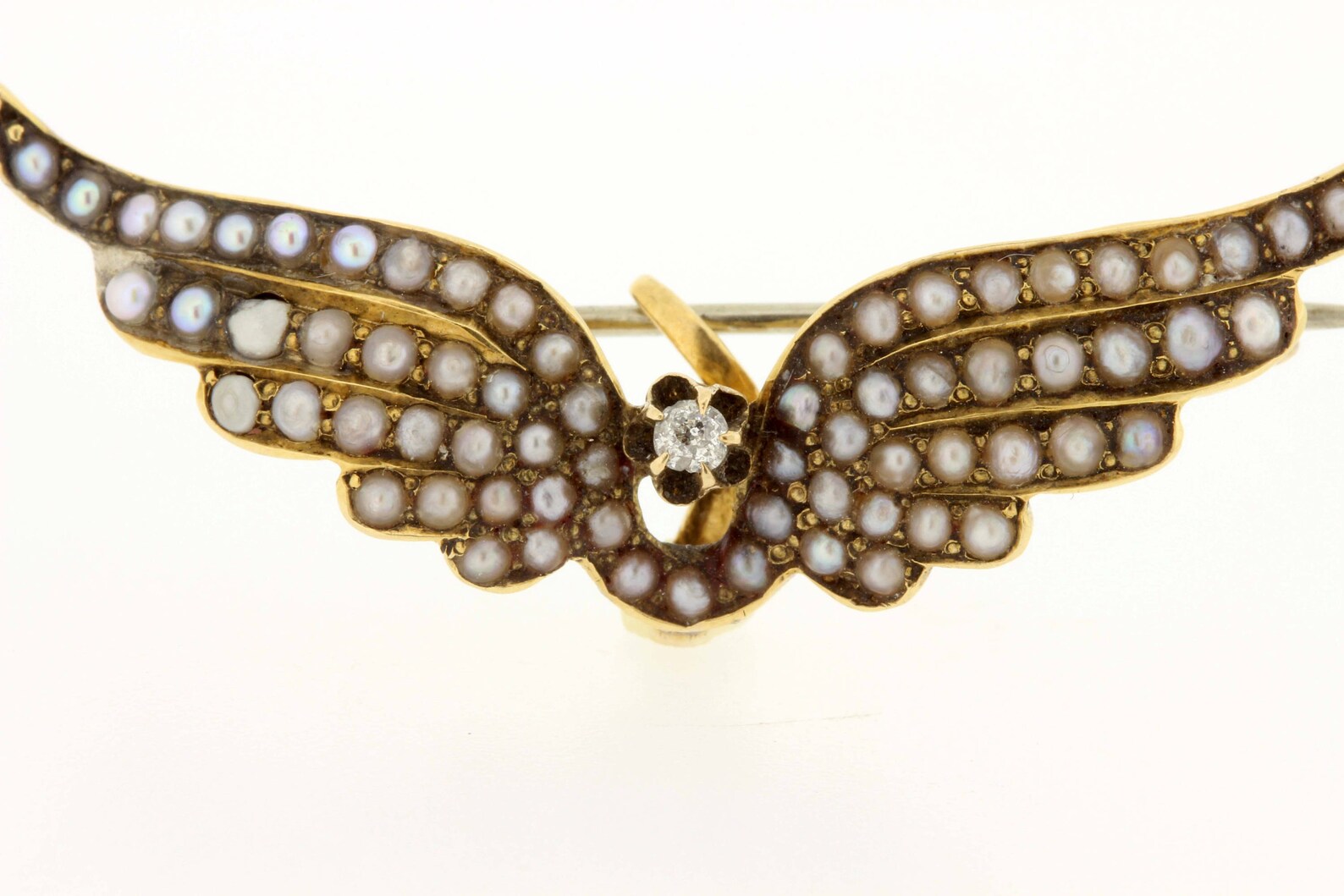 Diamond and Pearl Angel Wing Pin 14K Yellow Gold - Etsy