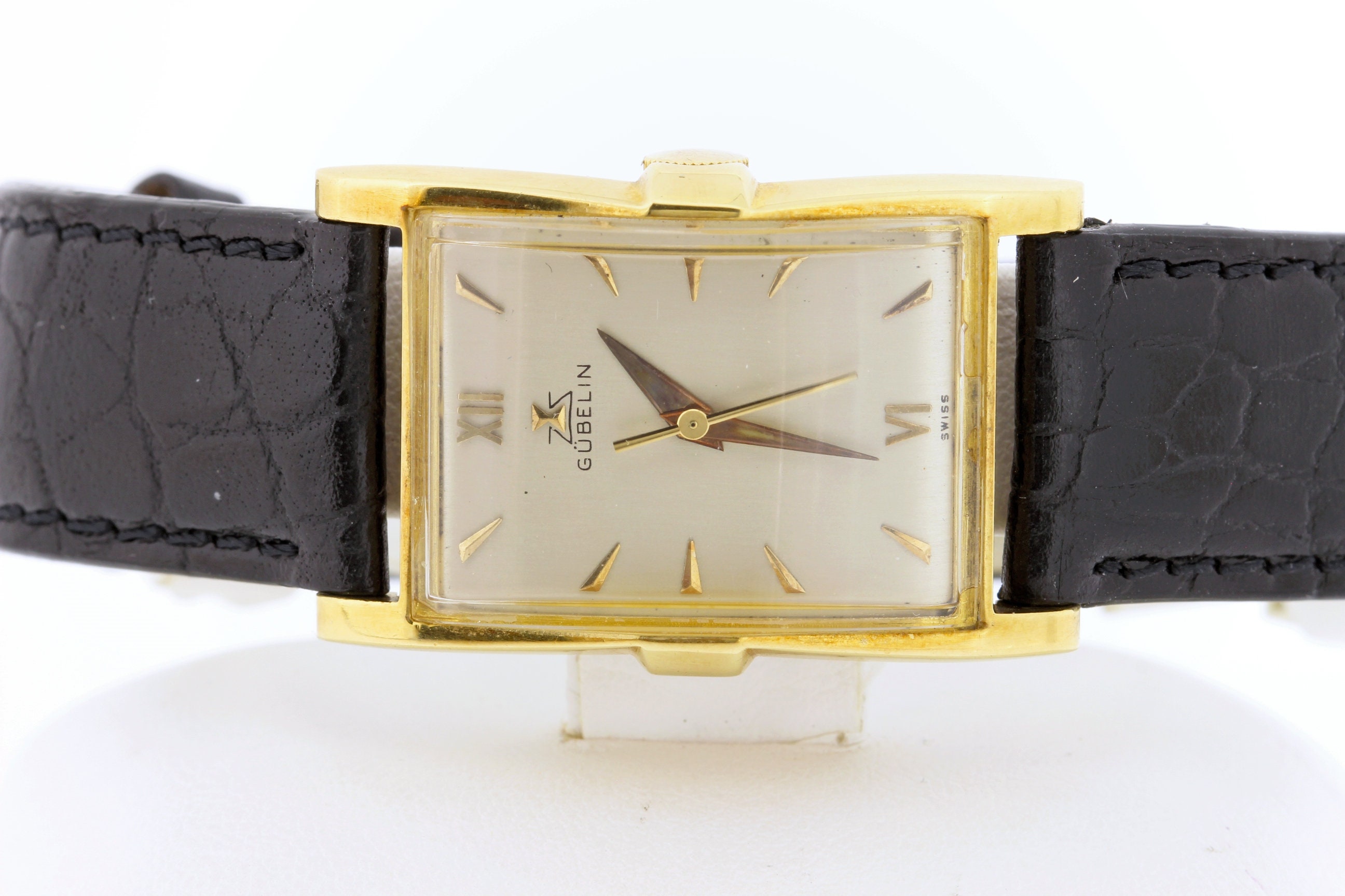 18K Yellow Gold Rectangle Case Gubelin Wrist Watch 17 Jeweled Swiss ...