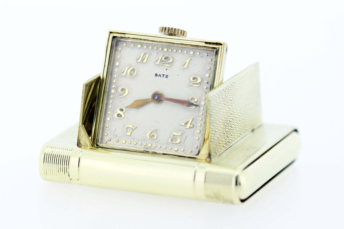 14K Yellow Gold Satz Pop-up Travel Clock - Etsy