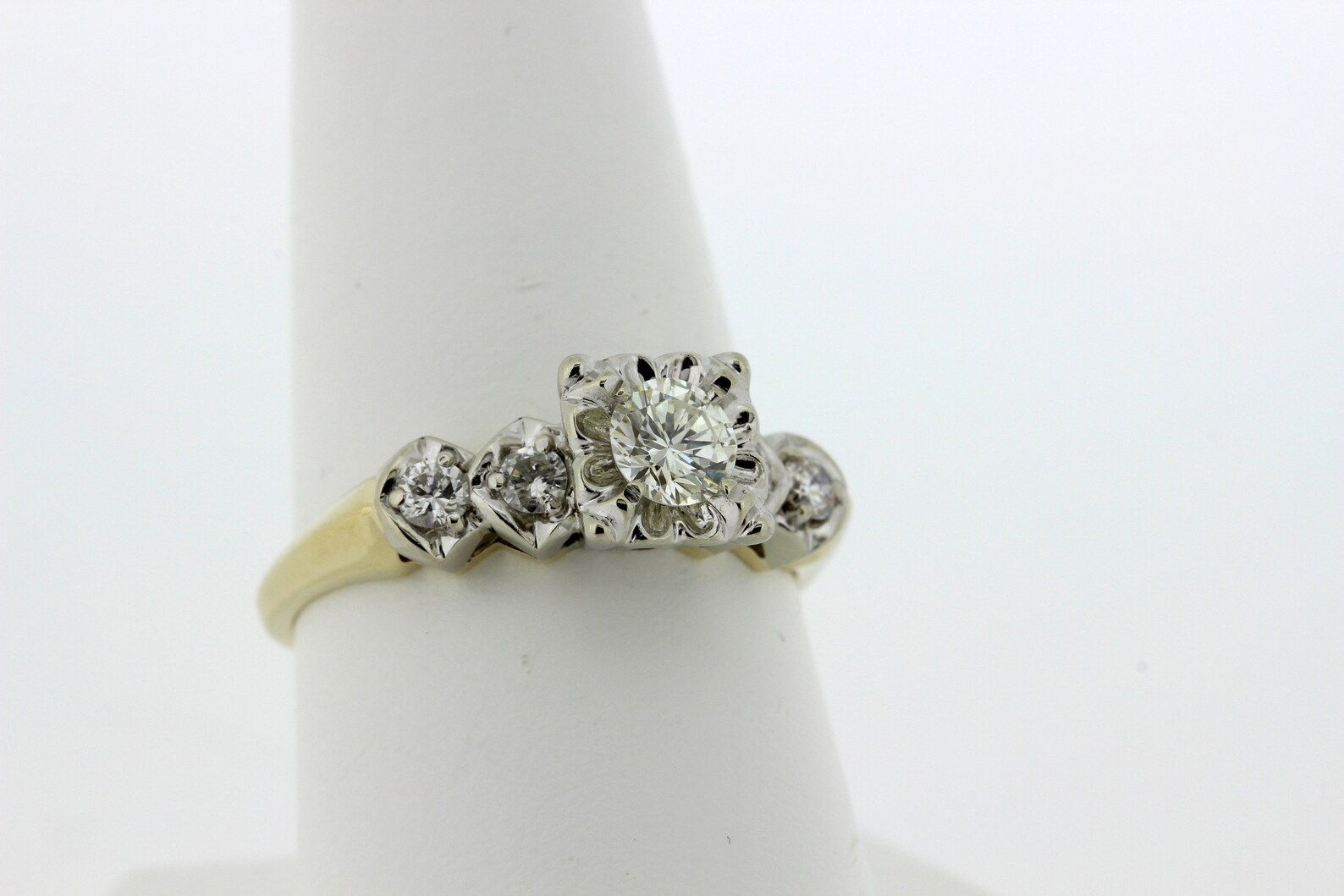 14K White and Yellow Gold 5 Diamond Engagement Wedding - Etsy