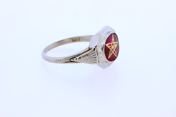 1920s Masonic Red Glass Center 14K Gold Ring - Gem