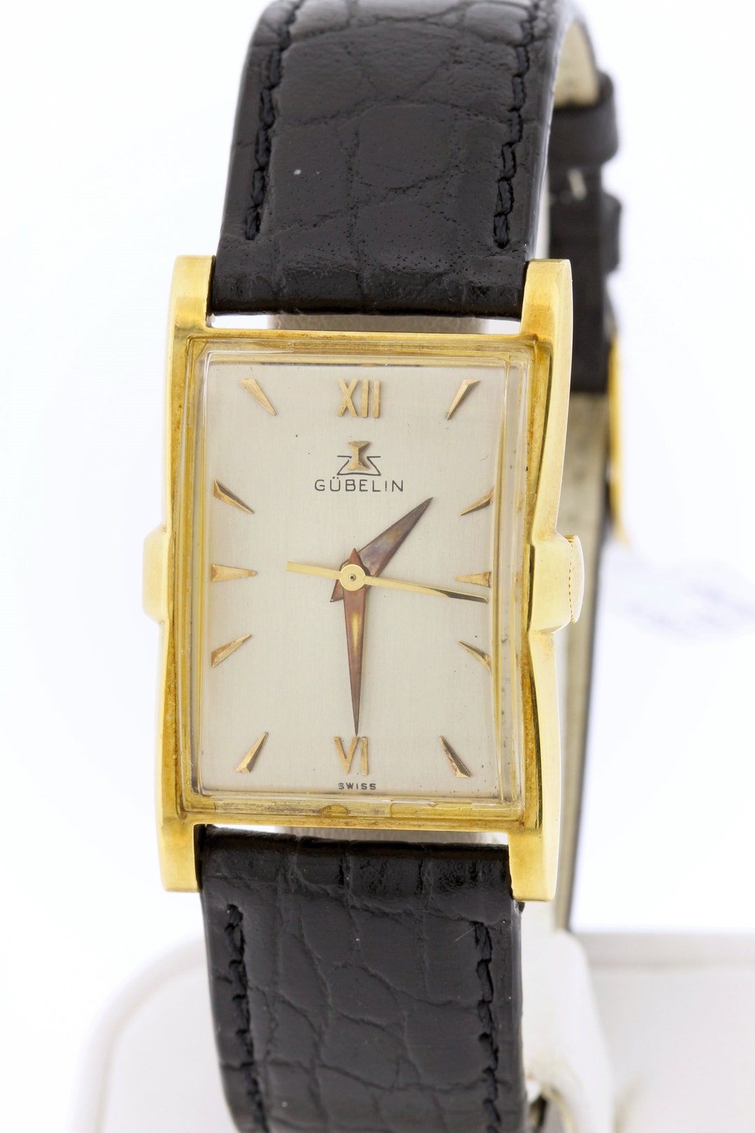 18K Yellow Gold Rectangle Case Gubelin Wrist Watch 17 Jeweled Swiss ...