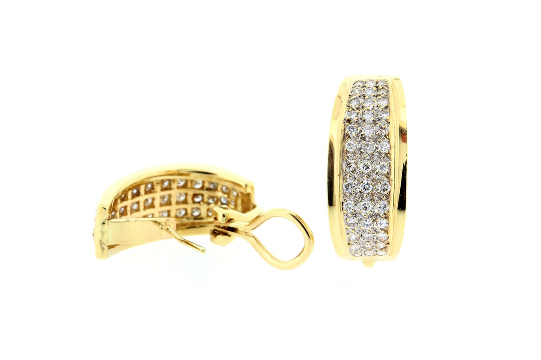14K Gold Earrings Half Hoops Omega Backs Czs - Etsy
