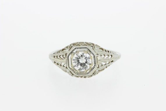 Fern Leaf pierced pattern in 18K Gold Diamond Ring - Gem