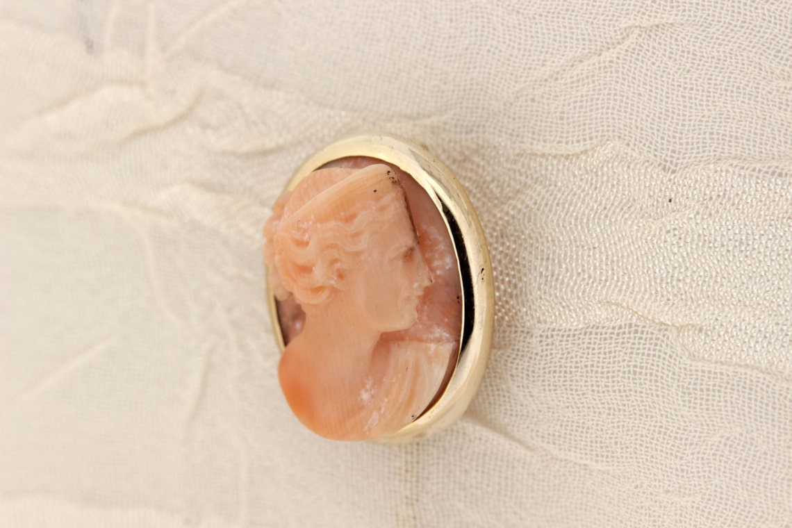 14K Stick Pin With Light Peach Coral Carved Female Bust Bezel - Etsy
