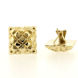 Playful Vintage Lattice Puffed Earrings 14K Yellow Gold Omega Back ...