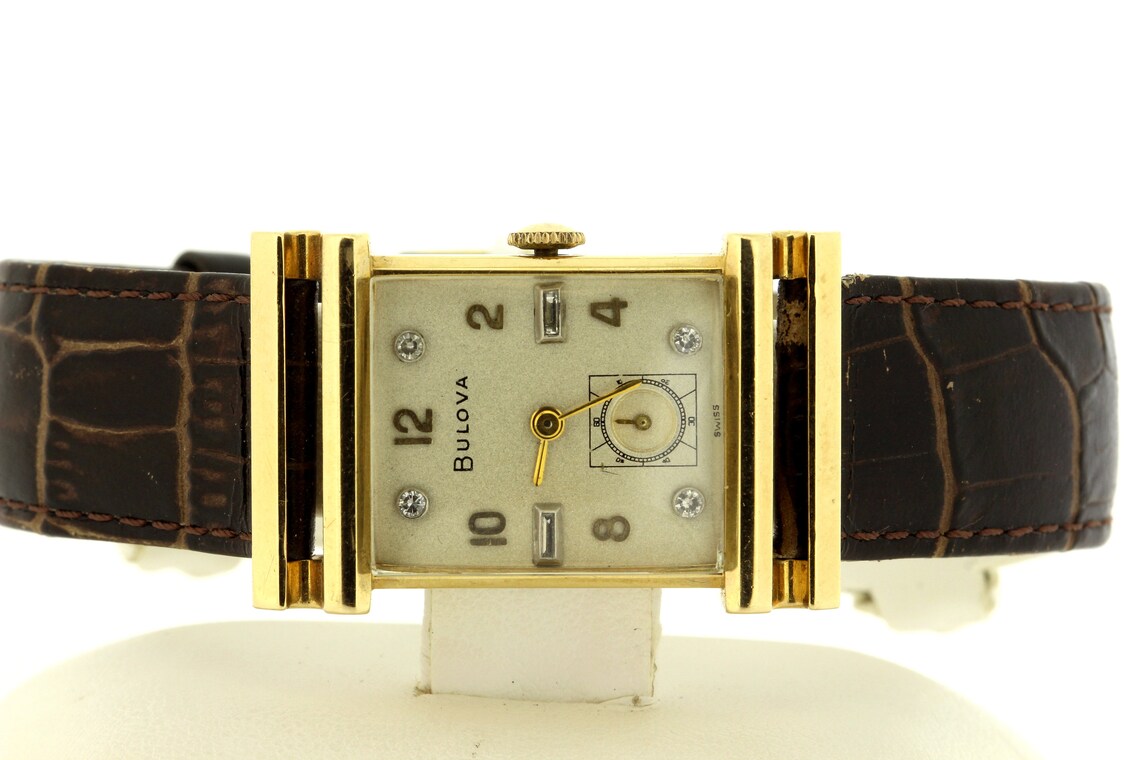 14K Yellow Gold Case Bulova Diamond Dial and Arabic Number | Etsy