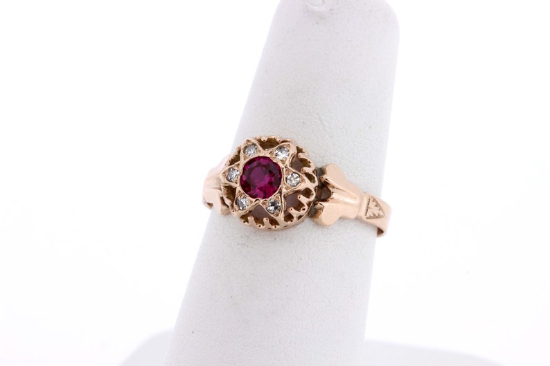 Victorian Era Synthetic Red Ruby Ring With Diamond Accents in | Etsy